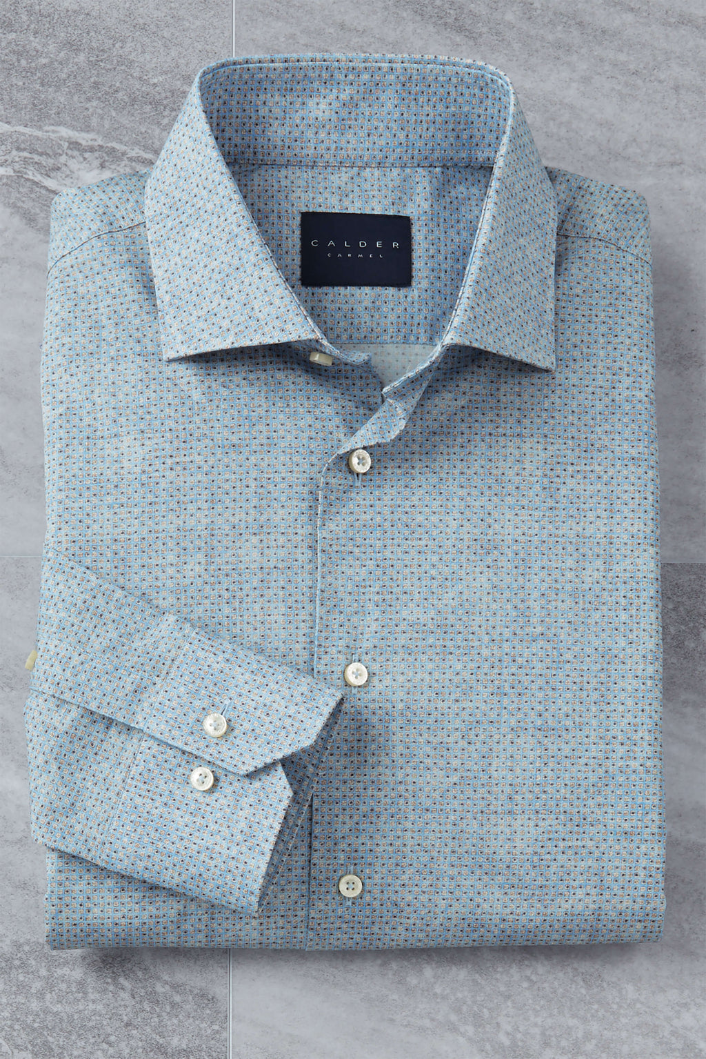 Calder Long Sleeve Spread Collar Micro Geo Print Shirt – Patrick James